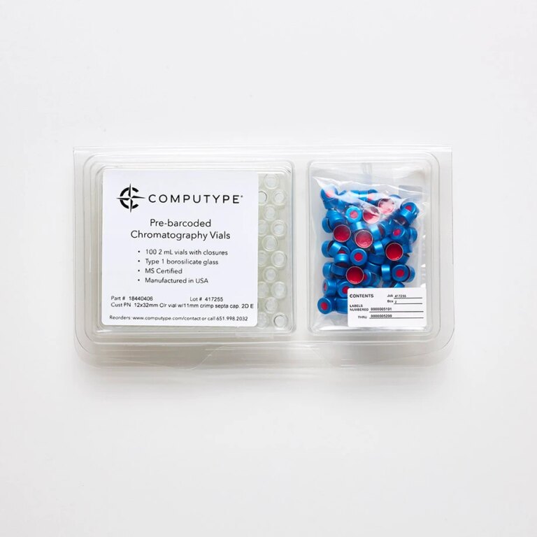 Pre-Barcoded 2 mL Glass Crimp Top Vials - 2D Bottom Barcode - Computype