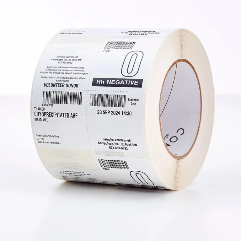 Blood Bag Labels ISBT 128 - 4" x 4" w/ Cut-Out - 3" Printer Core ...